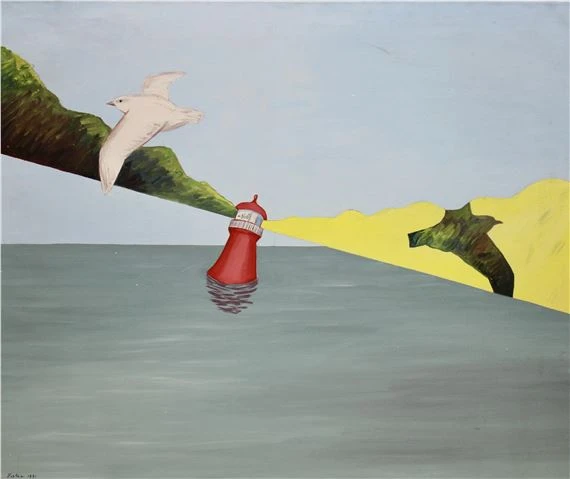 Hannes Postma | Vuurtoren met vogels (1971) | MutualArt