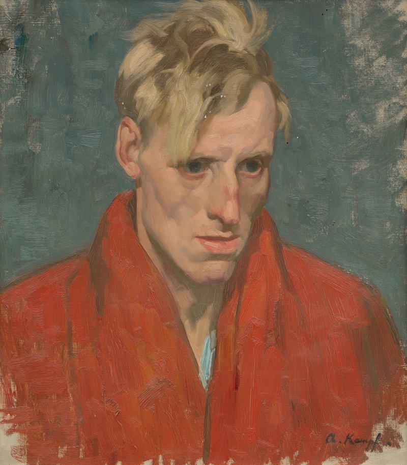 Arthur Kampf | Portrait einer jungen Dame mit Hut und roter Blume im ...