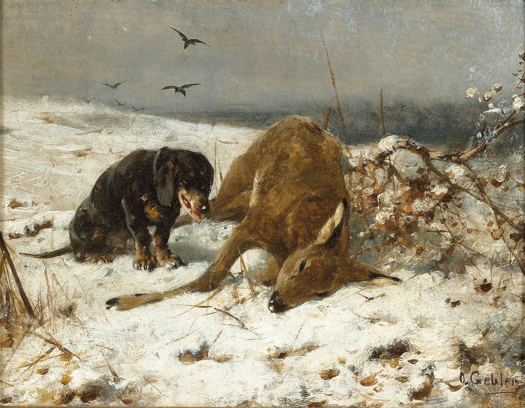 Otto Gebler | A Hound with Dead Deer (1979) | MutualArt