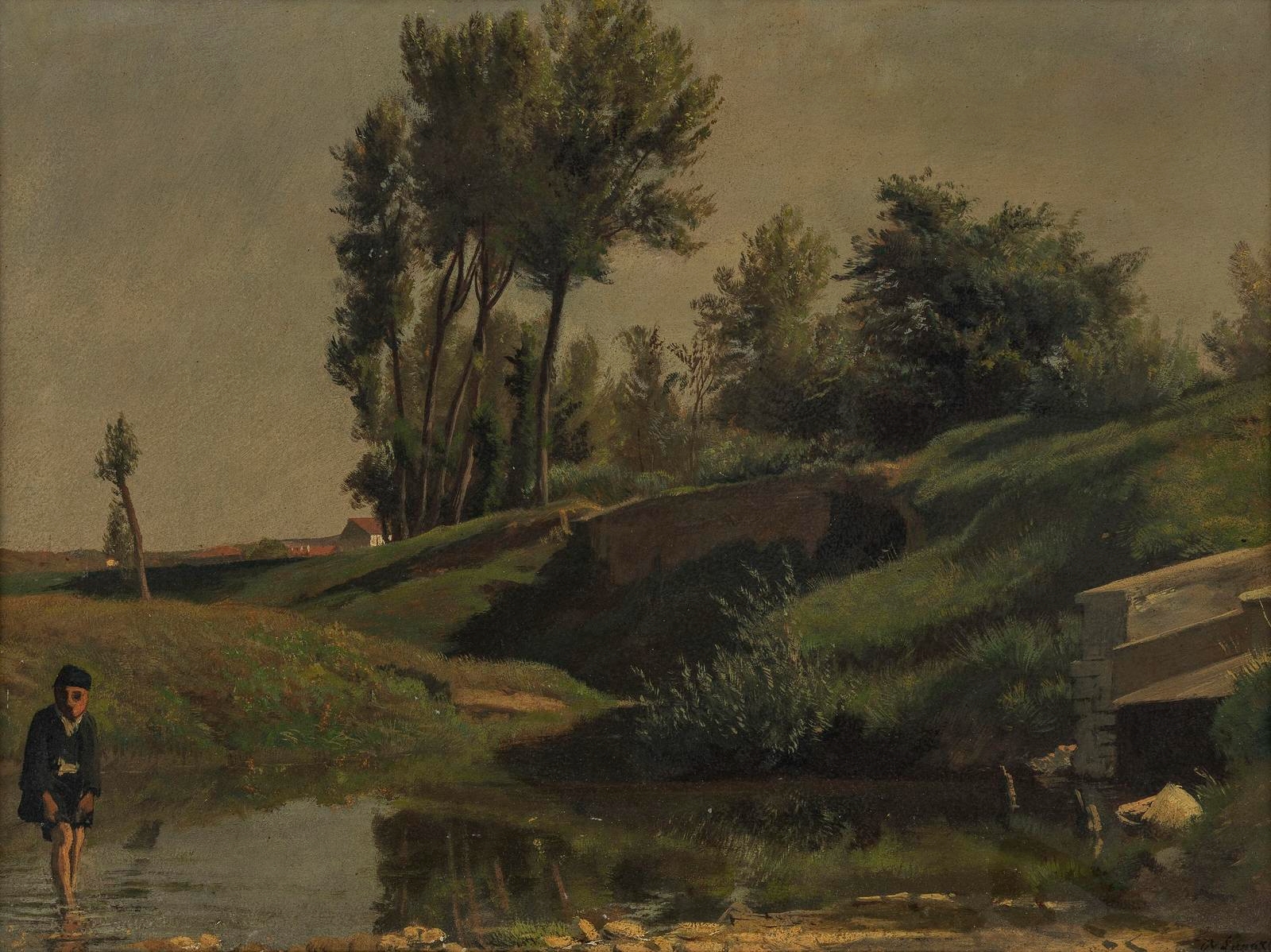 Albert Lugardon | Jeune homme les pieds dans la rivière un jour d'été ...