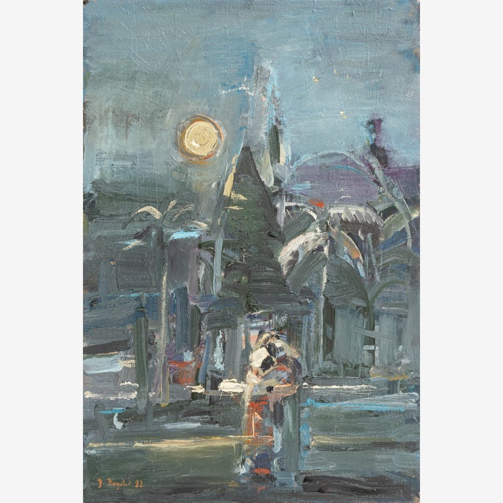 Jost Heyder | Liebespaar bei Mondschein unter Palmen (1982) | MutualArt