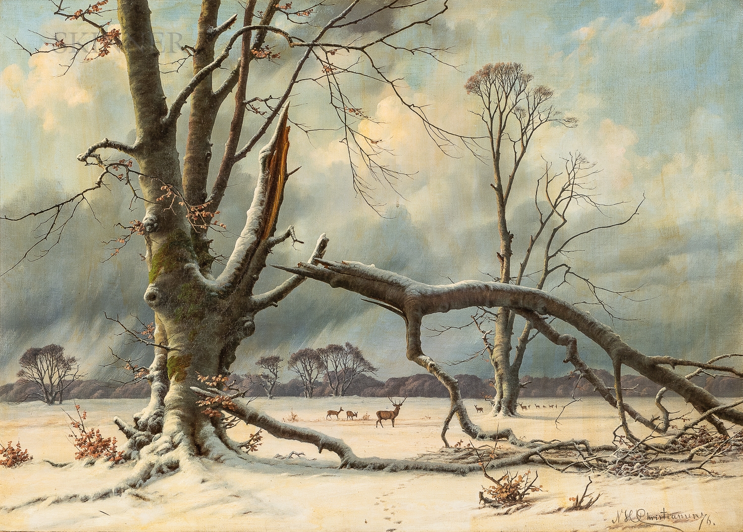 Nils Hans Christiansen | Winter Lscape with Deer. (76) | MutualArt