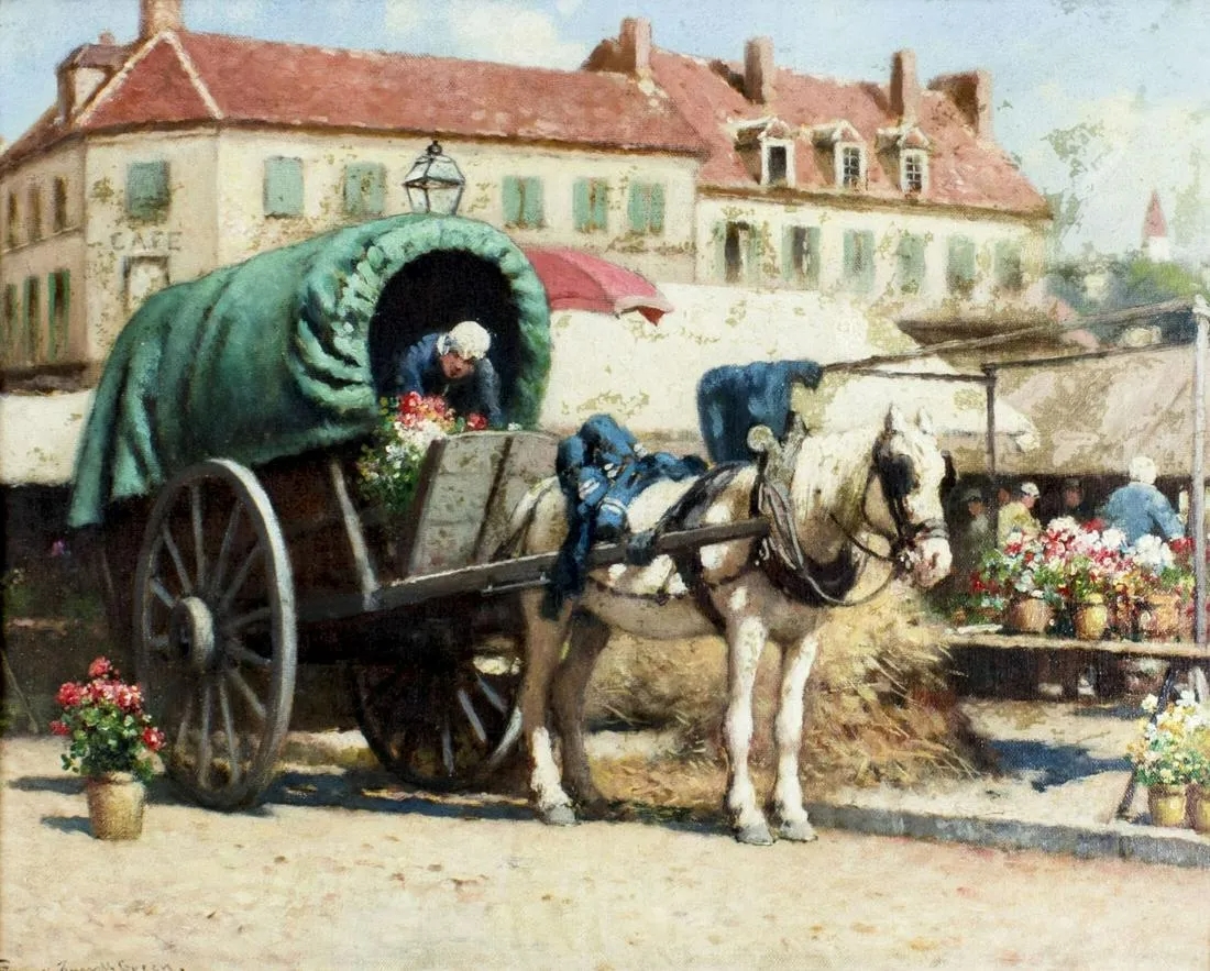 Frank Russell Green | flowering trees in a landscape with figure ...