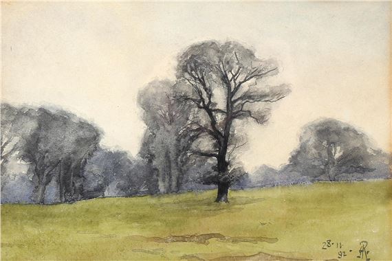 Arthur Rackham | wooded landscape and beach scene (1892) | MutualArt