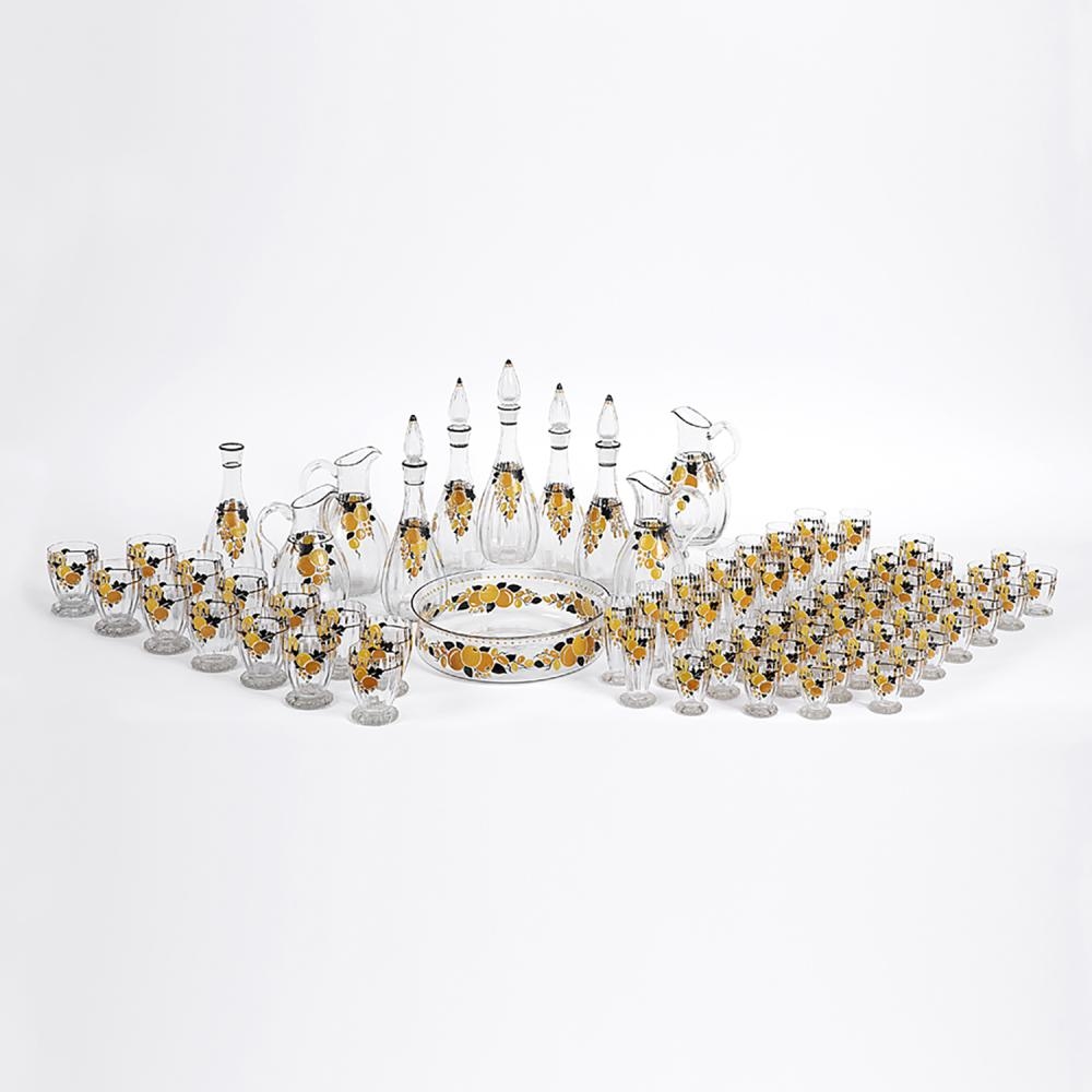 Marcel Goupy | Ensemble en verre translucide émaillé à décor de fruits ...