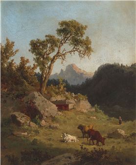 Josef Brunner | Lake Vista Under Cloudy Skies (1875) | MutualArt