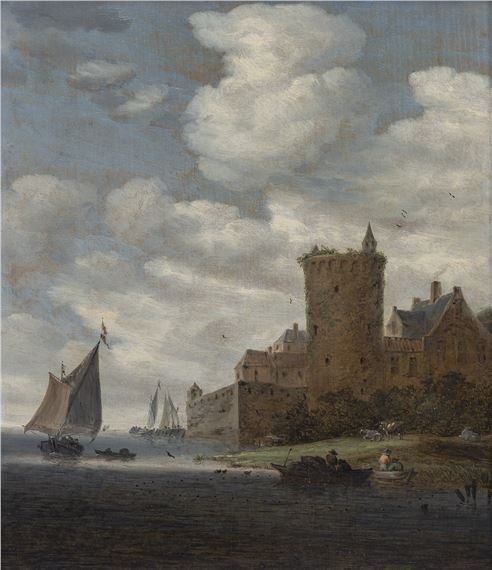 Salomon Van Ruysdael | River Landscape with a Fortified Tower and a Fortress. (1662) | MutualArt