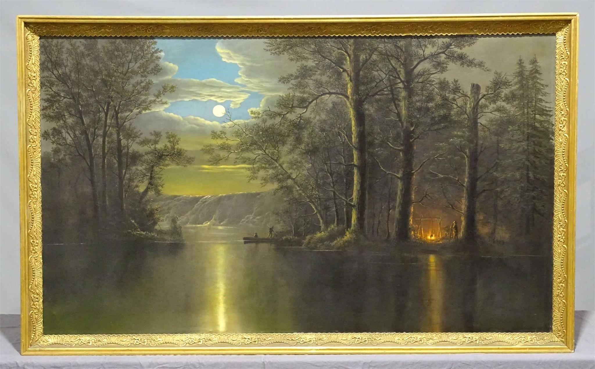 Albert Nemethy | Night time landscape with lake and figures | MutualArt