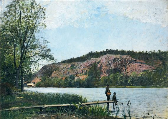 Johan Kindborg | Fiskare på bryggan vid Svindersvik (83) | MutualArt