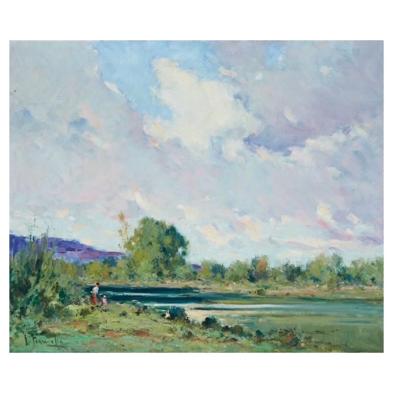 Joaquín Terruella Matilla | Paisaje fluvial con figuras. | MutualArt