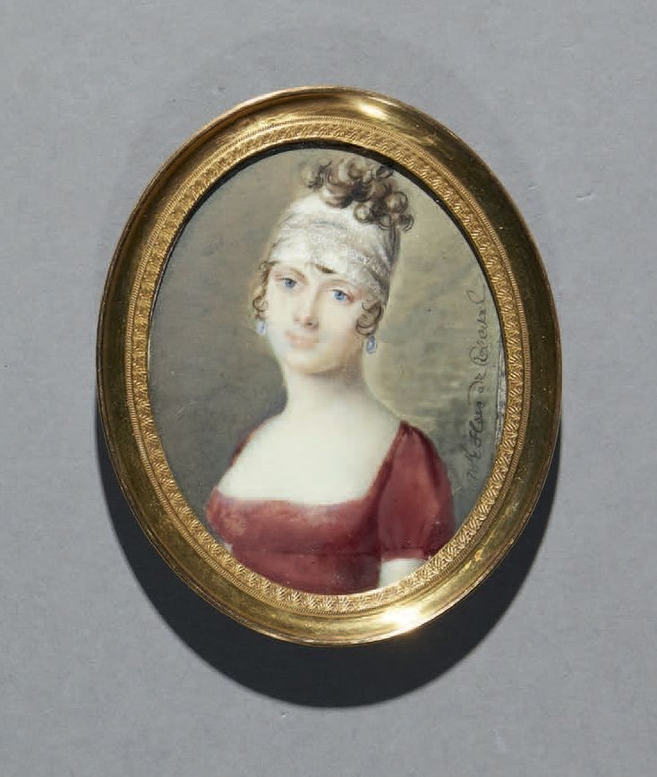 Virginie Hüe Bréval | Portrait of a young woman with a red dress and a ...