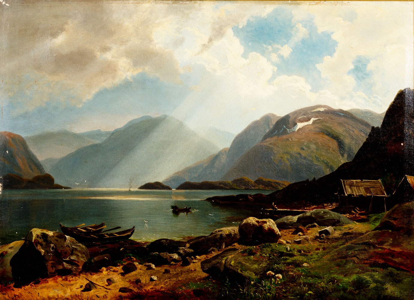 Georg Anton Rasmussen | Fjord with houses and boats | MutualArt