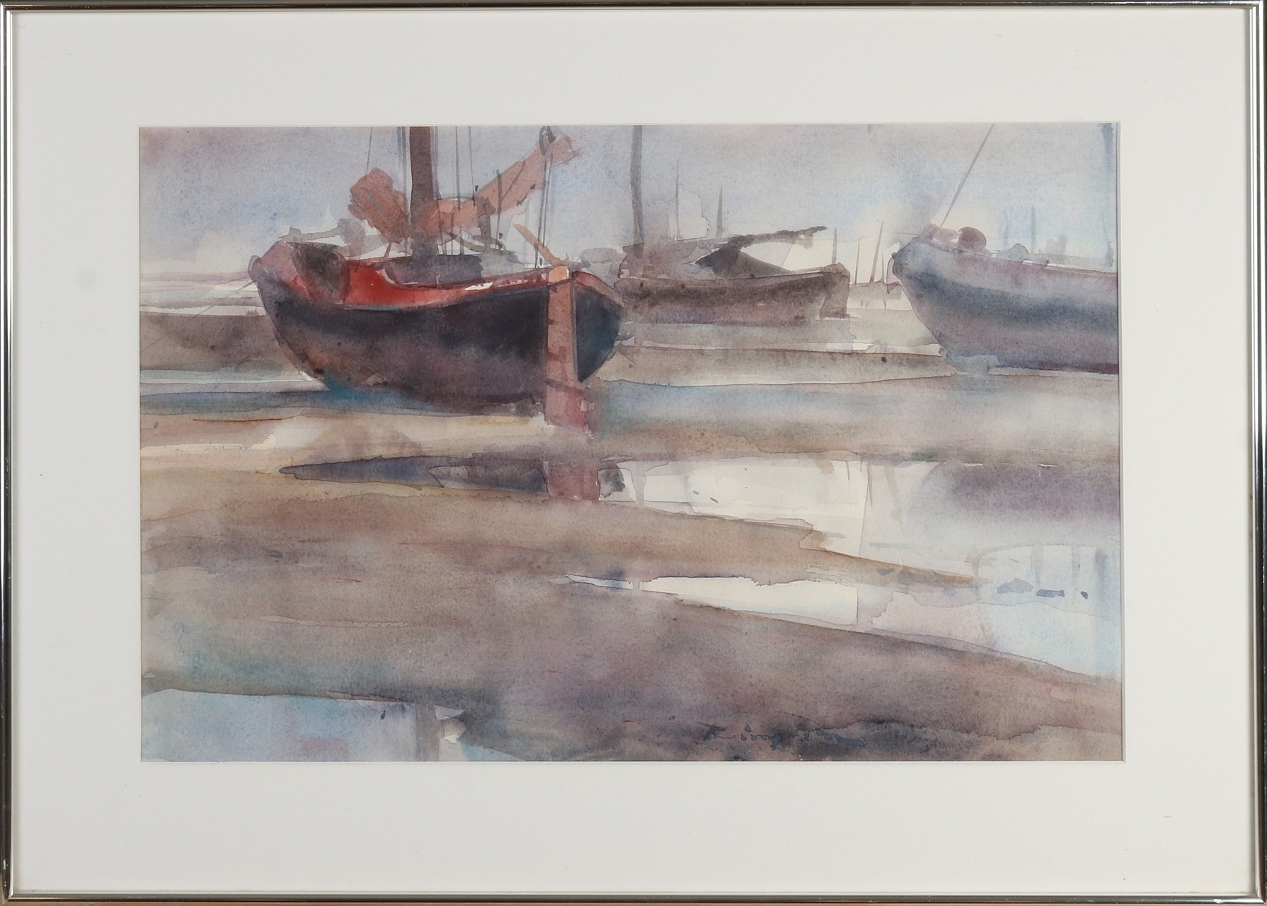 Riny Bus | Boten op de Wadden bij eb | MutualArt