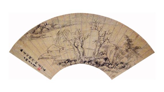 ni Tsan | A folding fan with an ink literati landscape | MutualArt