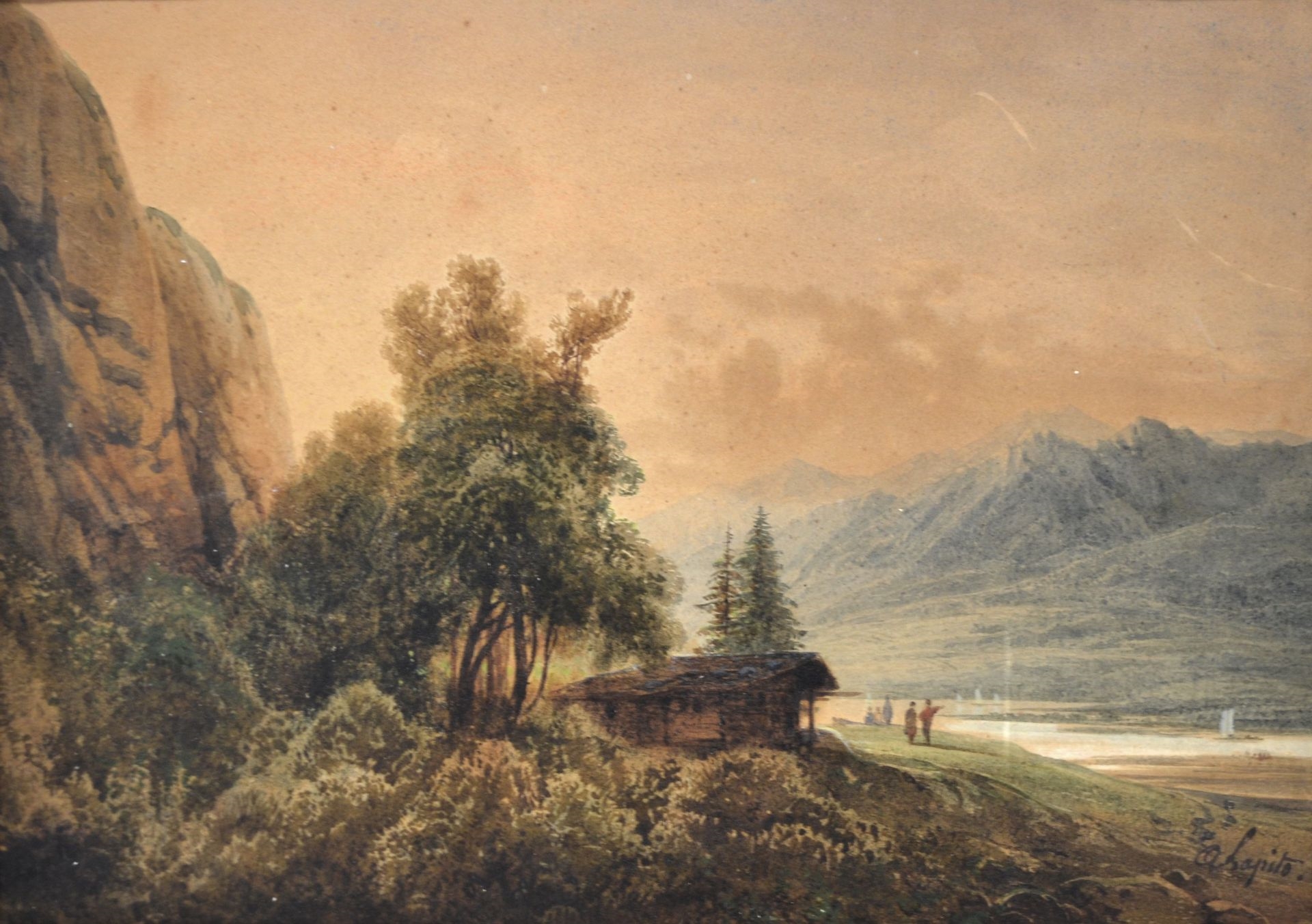 Louis Auguste Lapito | Walkers in front of a chalet in the mountains ...