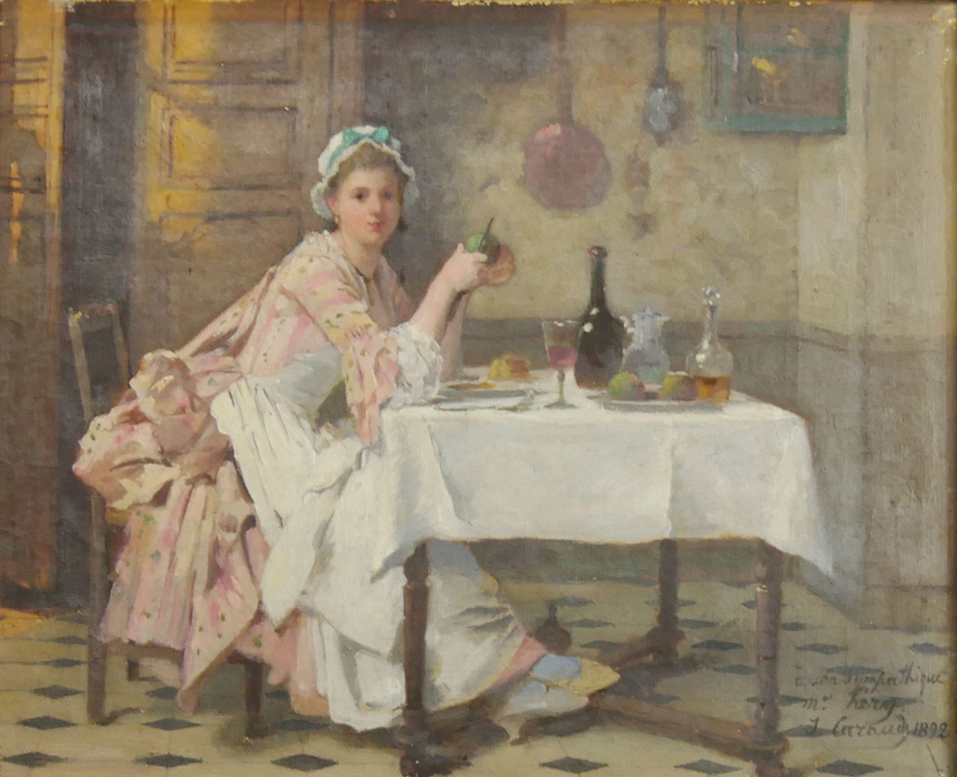 Joseph Caraud | Portrait of a young woman at a table | MutualArt