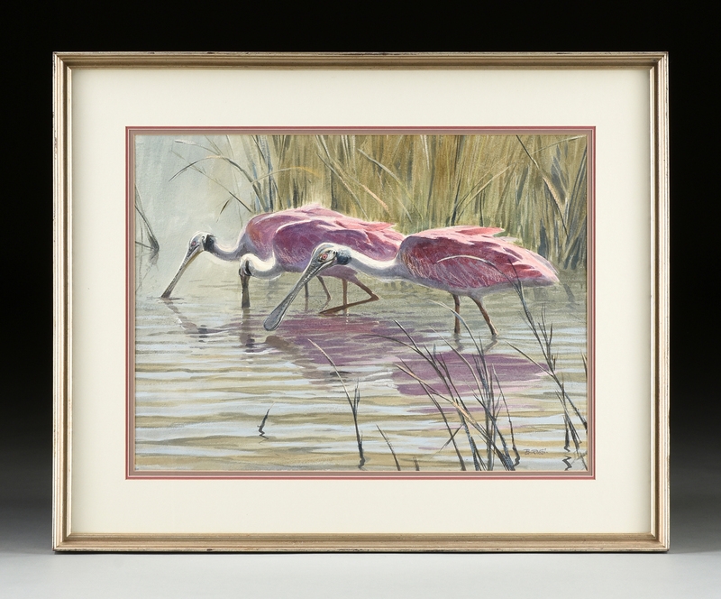 Al Barnes | Wading Roseate Spoonbills | MutualArt