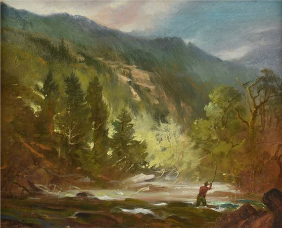 Joseph H. Sulkowski | Fly Fisherman in Landscape | MutualArt