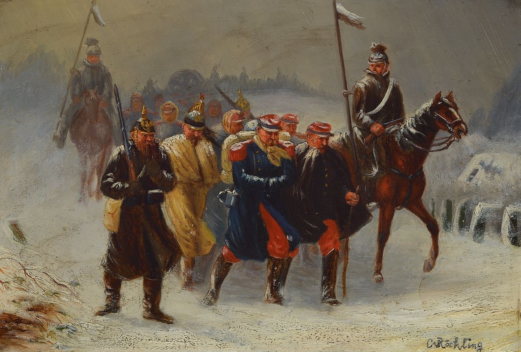 Carl Röchling | Prussian soldiers and captured French officersin a ...