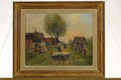 Helmuth Liesegang | village street with shepherdess, perspective ...