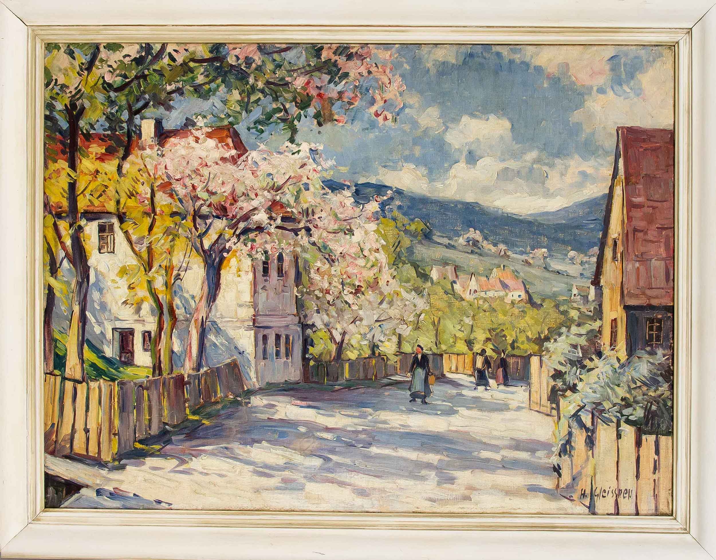 Hans Gleissner | Village street with staffage figures on a summer day ...