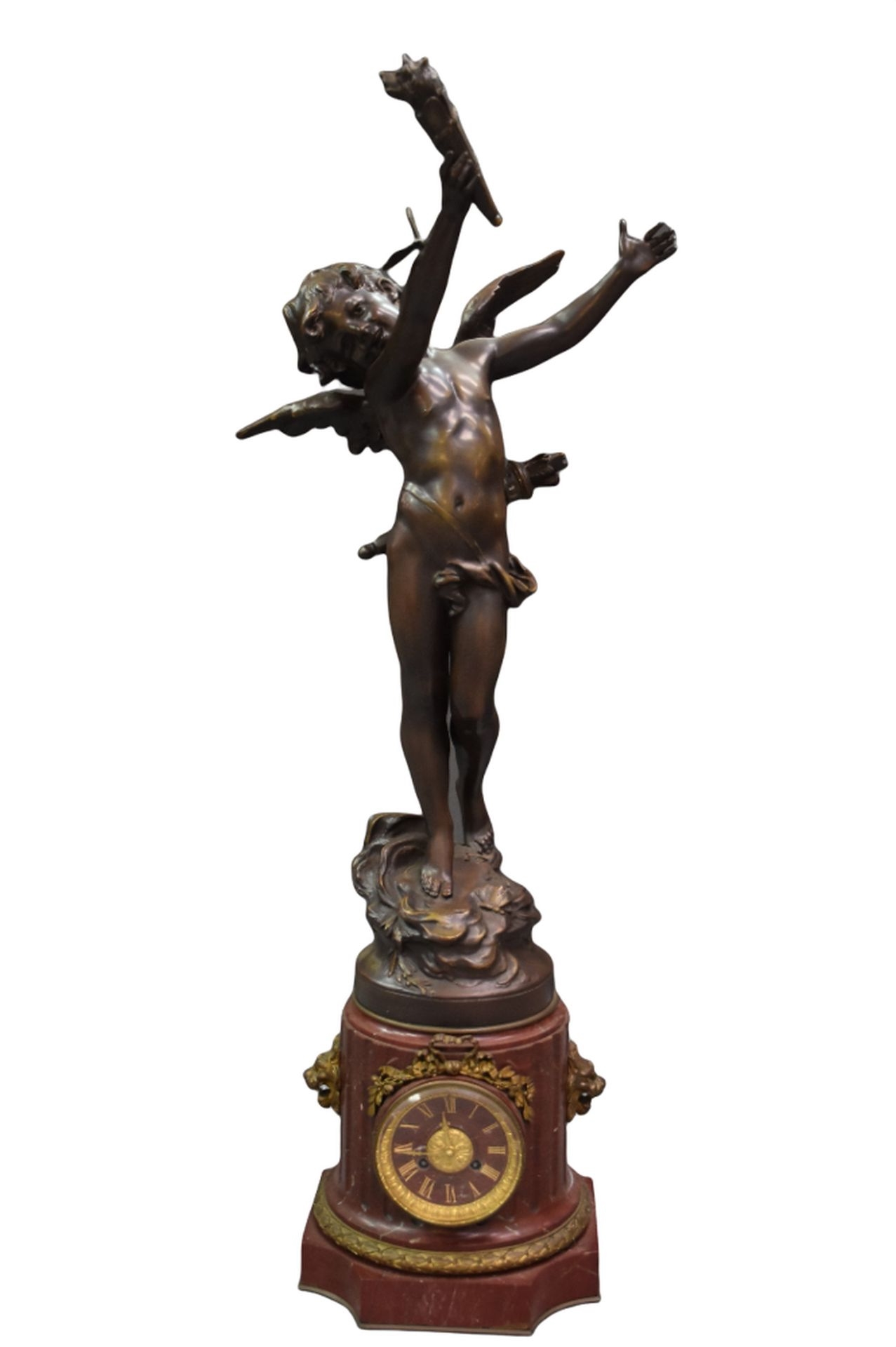 Auguste Moreau | Bronze clock representing a cupid with a butterfly ...