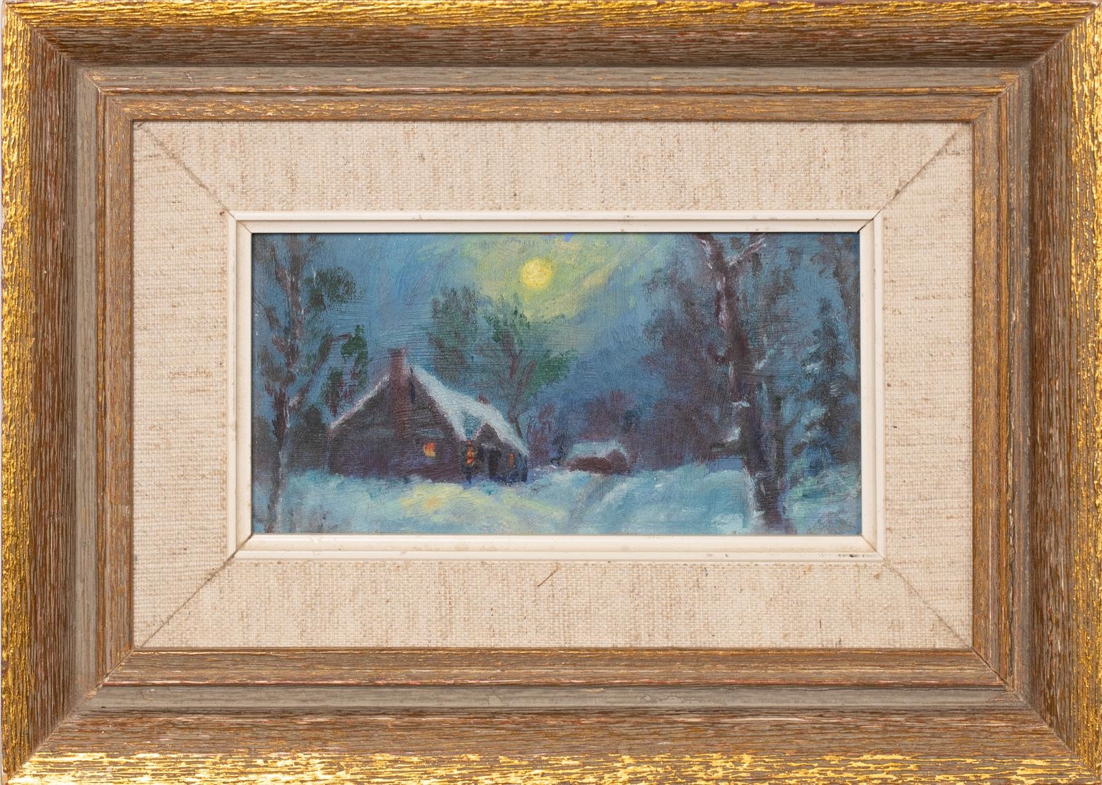 Joe de Yong | Winter Cabin Scene with Full Moon | MutualArt