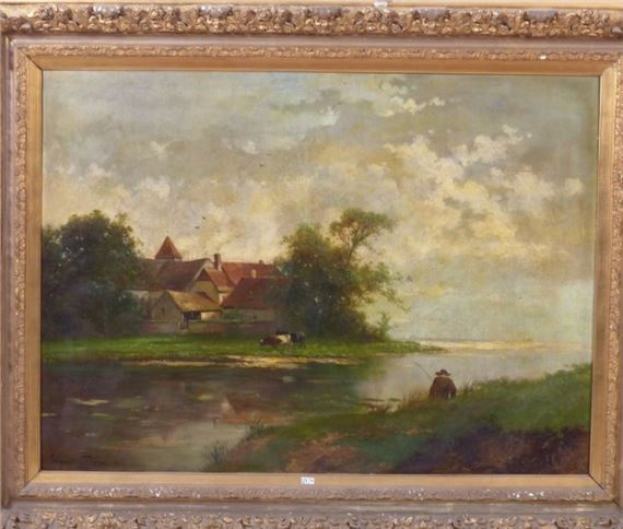 Henri Joseph Pieron | Paysage fluvial animé (1883) | MutualArt