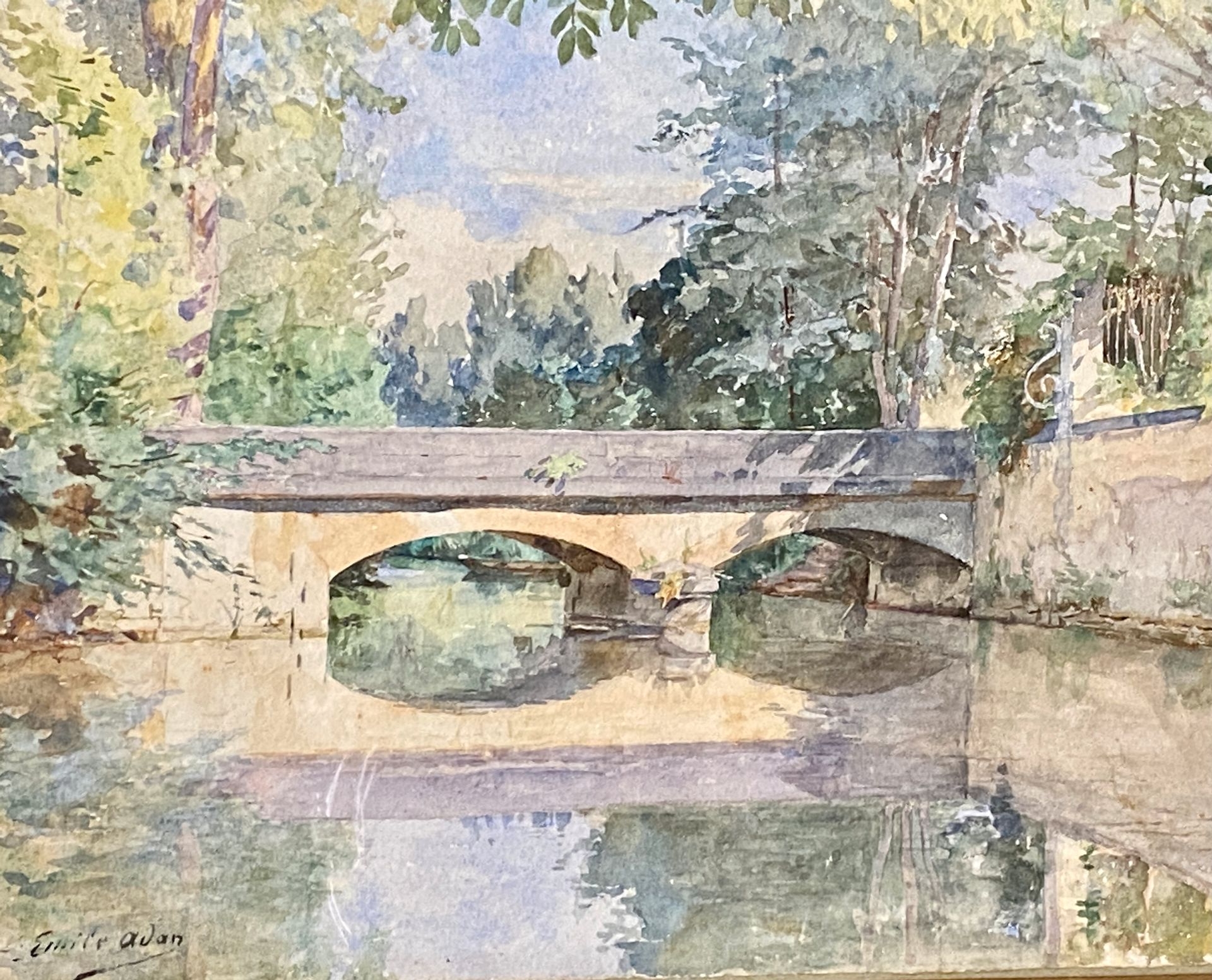 Louis-Emile Adan | Bridge and river bank | MutualArt