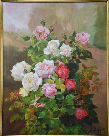 Alexandre Debrus | Still life with a bouquet of roses (1885) | MutualArt