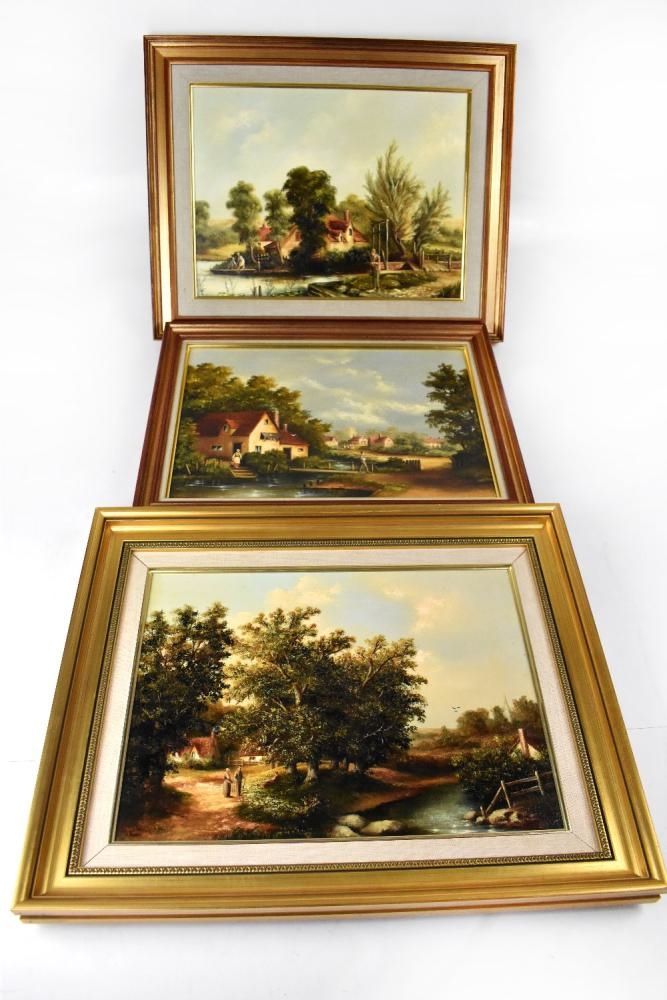 K. DOUGLAS | rural scene with figures; a fisherman standing on the ...