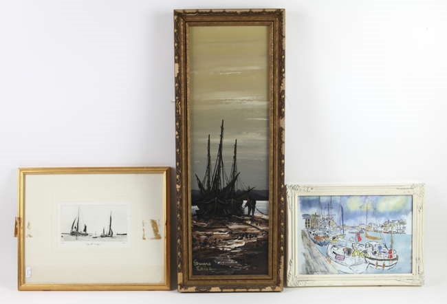 Edward Elliot | fishing boats on the shore | MutualArt