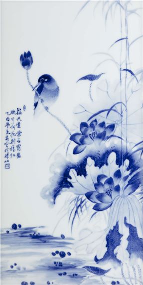 Wang Bu | A MIRROR PAIR OF ‘SPARROW AND LOTUS’ BLUE AND WHITE PORCELAIN ...