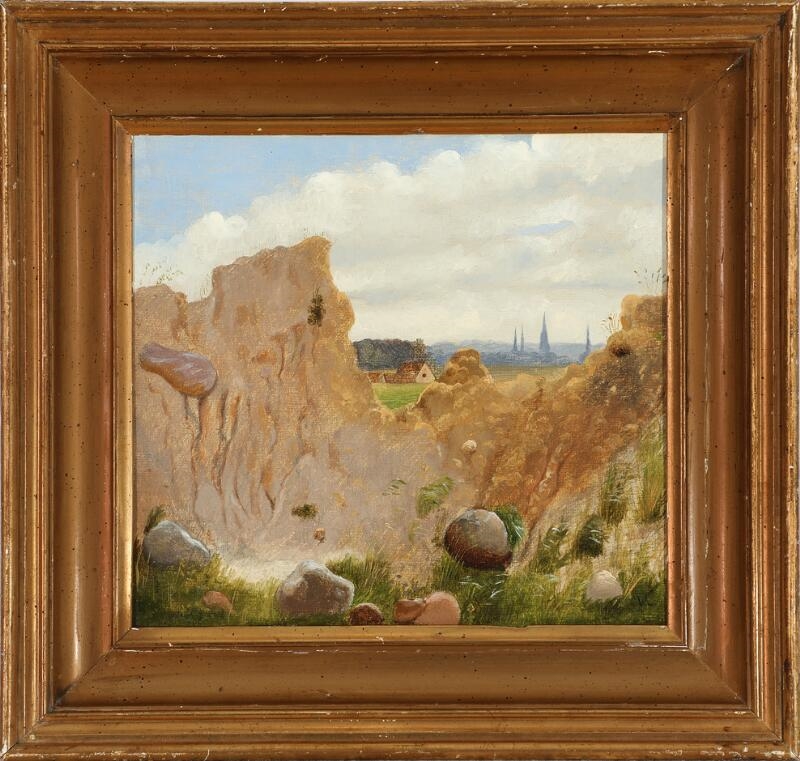 Vilhelm Kyhn | View of a landscape with a cliff in the foreground ...