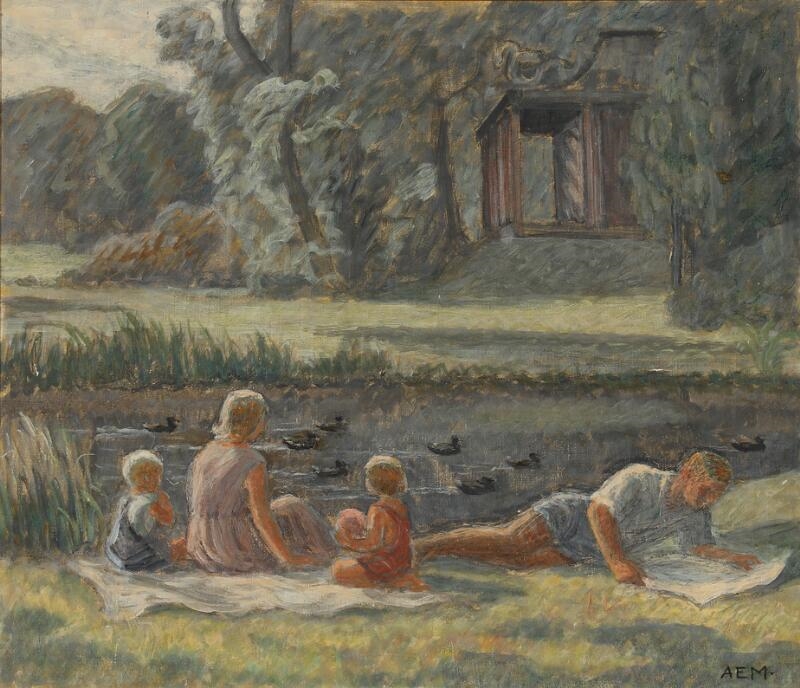 Anna Munch | A family on a picnic in Frederiksberg Gardens | MutualArt