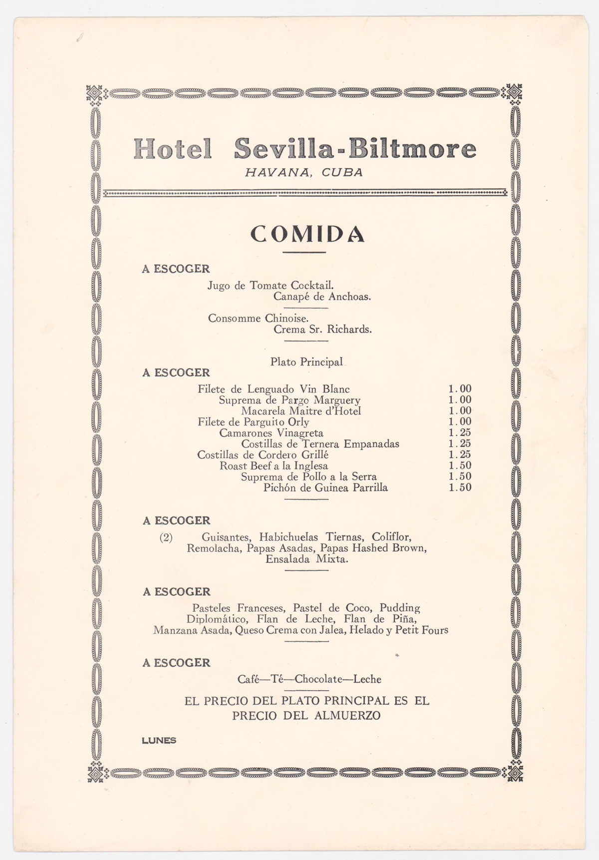 Georges Redon | Sevilla Biltmore Cuba Menu (1927) | MutualArt