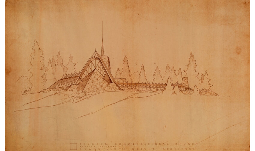 Frank Lloyd Wright | Perspectival Drawing of the Pilgrim Congregational ...