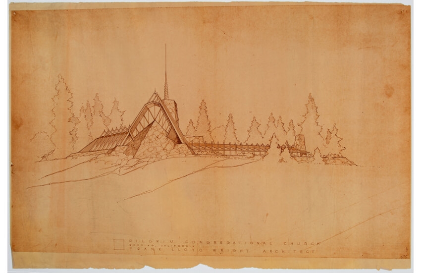 Frank Lloyd Wright | Perspectival Drawing of the Pilgrim Congregational ...