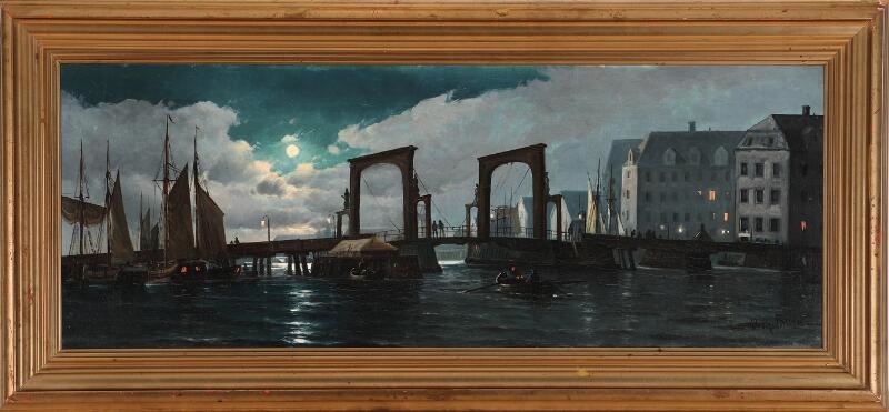 Vilhelm Bille | Full moon over the Knippel Bridge in Copenhagen | MutualArt