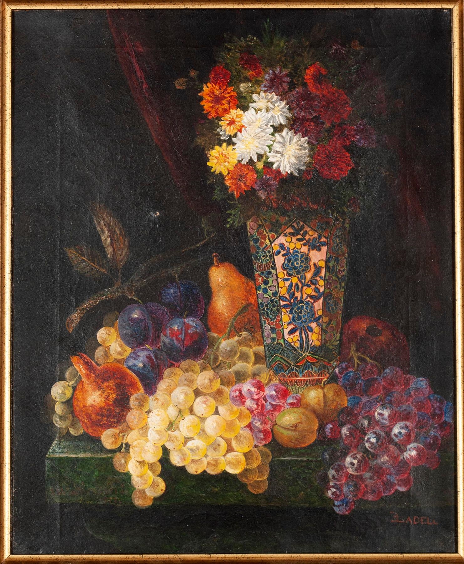 Edward Ladell | Still life with flower filled vase and fruit | MutualArt
