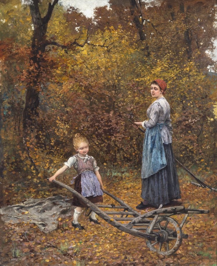 Caspar Ritter | Mutter mit Kind im Herbstwald (1893) | MutualArt