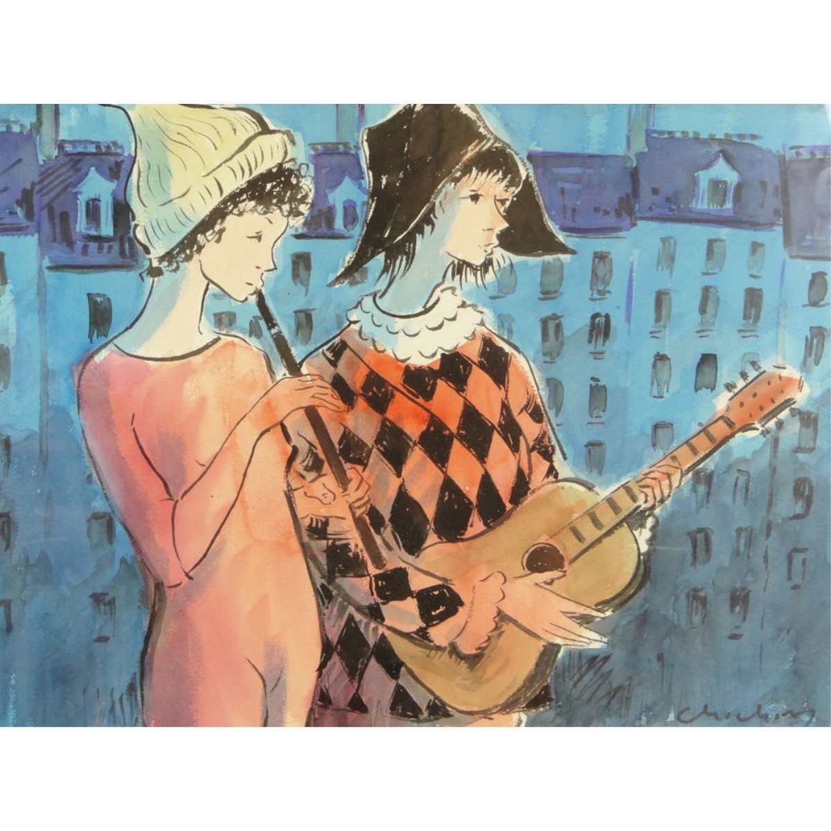 André Chochon | Harlequin and Flautist | MutualArt