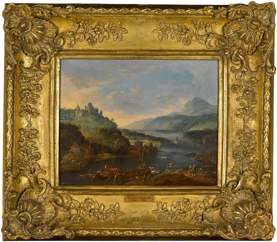 Robert Griffier | A view of the Rhine with a large castle on a hill; A ...