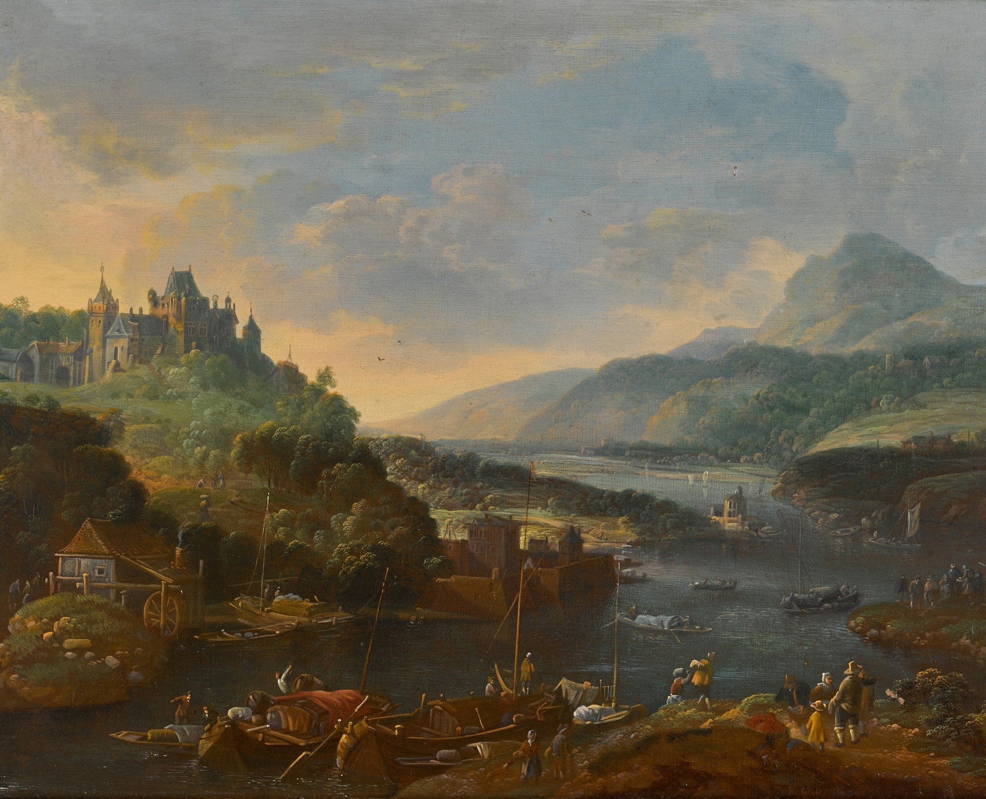 Robert Griffier | A view of the Rhine with a large castle on a hill; A ...