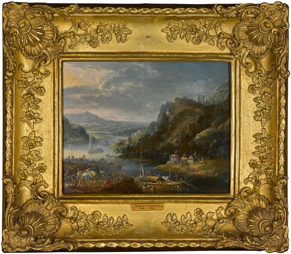 Robert Griffier | A view of the Rhine with a large castle on a hill; A ...