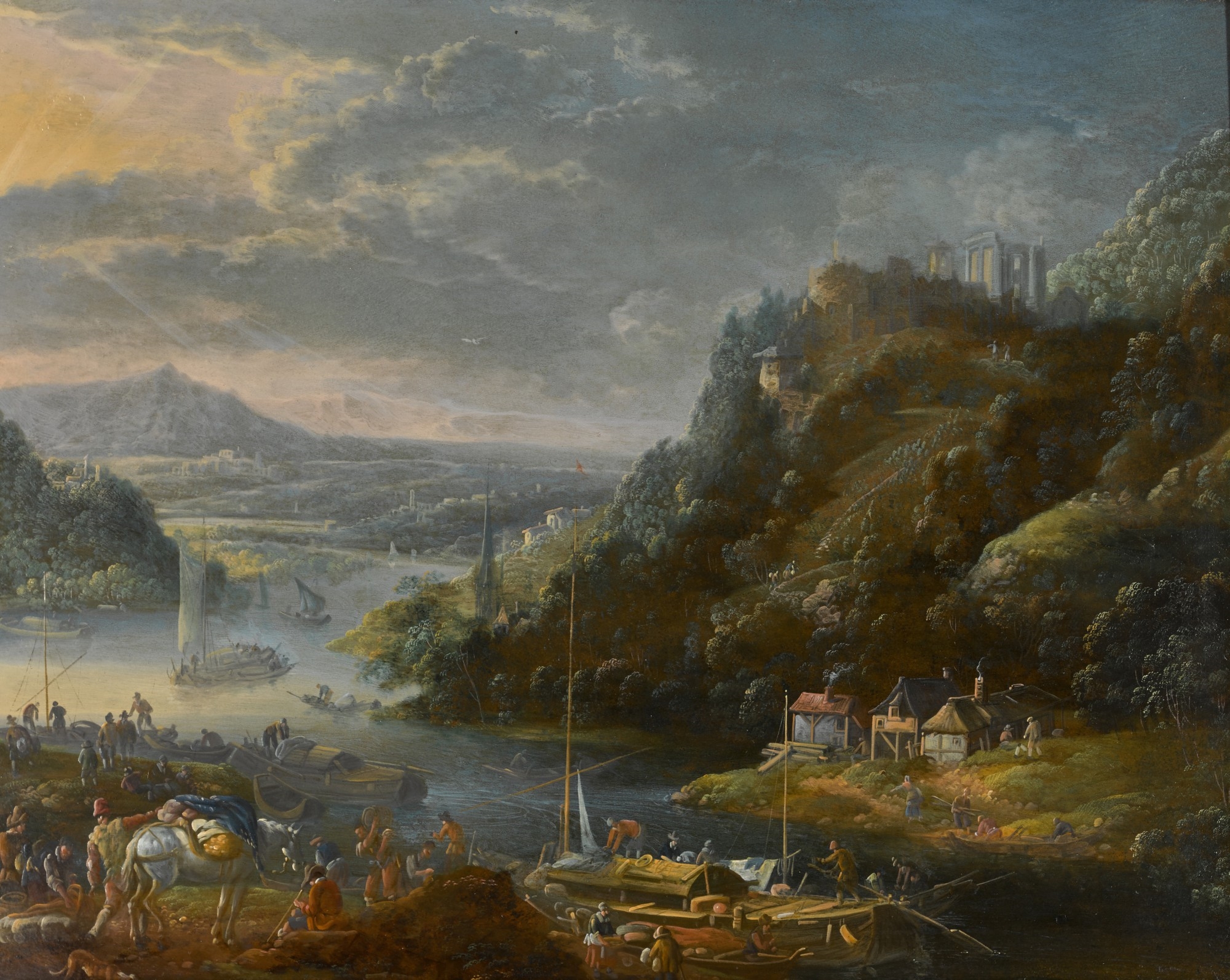 Robert Griffier | A view of the Rhine with a large castle on a hill; A ...