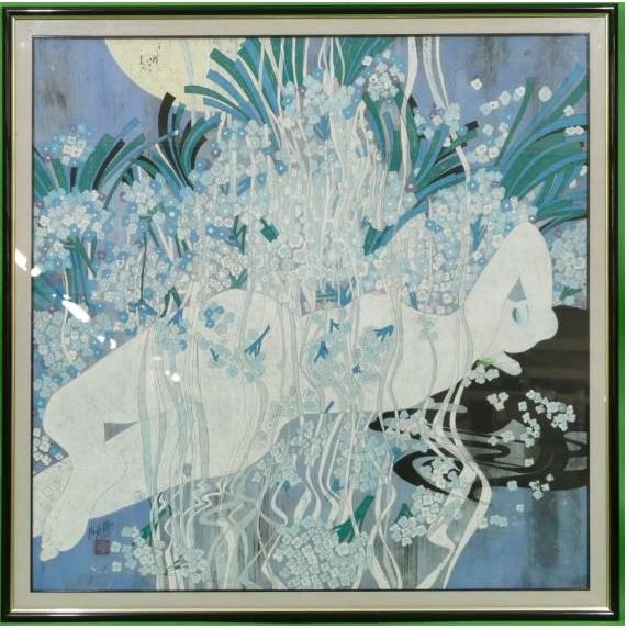 Hu Jieming | Sleeping female nude in amongst flowers | MutualArt