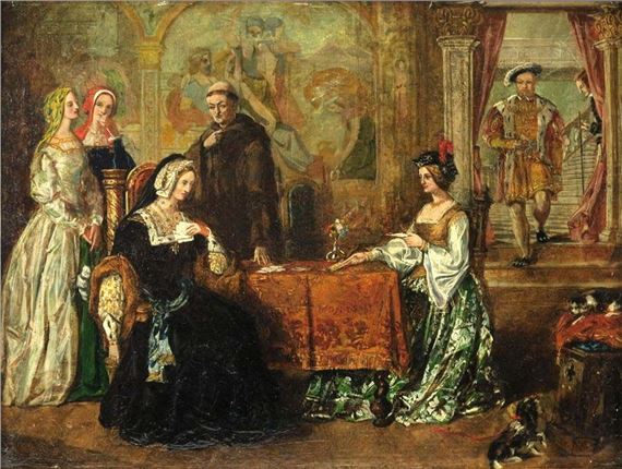 William Maw Egley | Catherine of Aragon playing cards in an interior ...