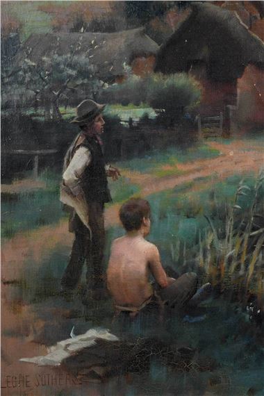 Leghe Suthers | Rural Scene with Figures by a Cottage (19th Century ...