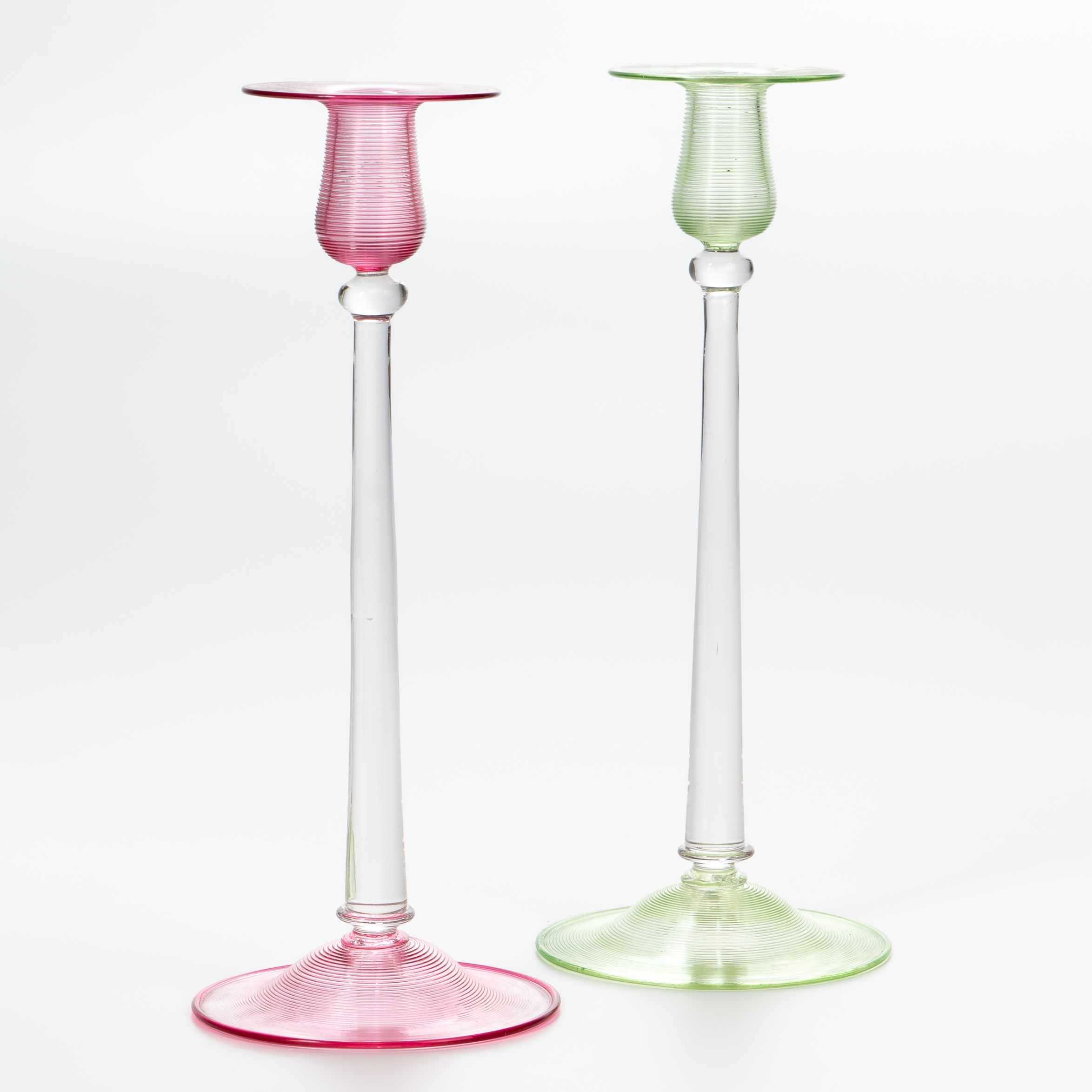 Steuben Glass | Two Steuben Threaded Glass Candlesticks | MutualArt